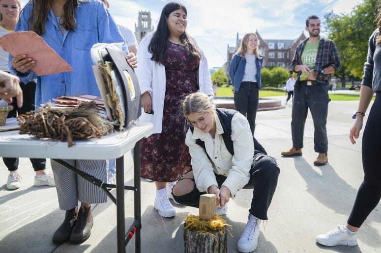Pulping and screening: Students hand-make paper on Library Mall – UW ...